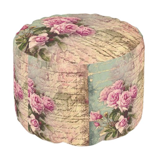French country chic,shabby chic, pink roses, flora pouf | Zazzle
