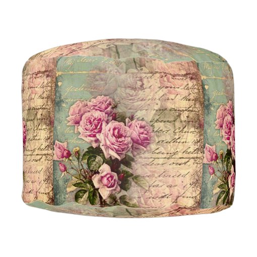 French country chic,shabby chic, pink roses, flora pouf | Zazzle