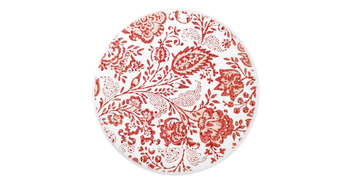 French Country Decor Red Toile Ceramic Knob | Zazzle
