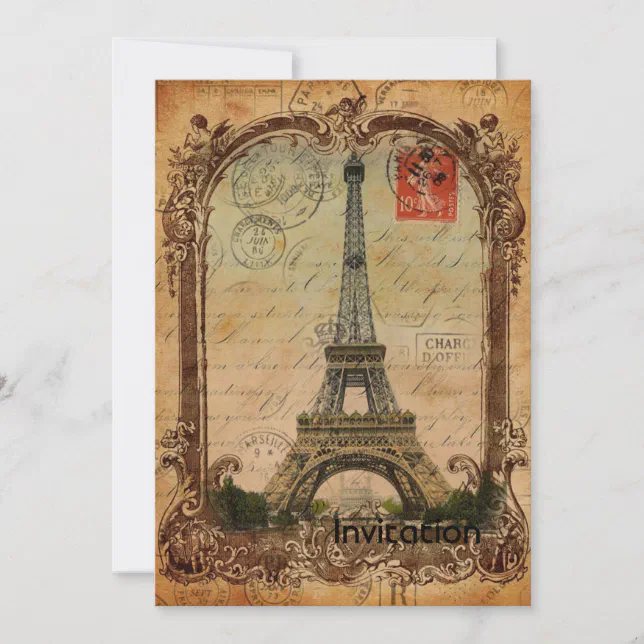 french country modern vintage paris eiffel tower invitation | Zazzle