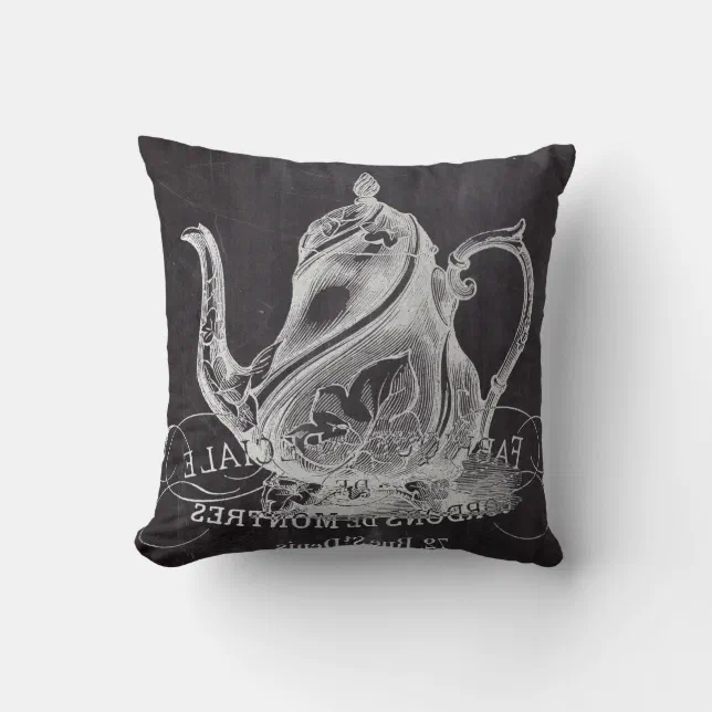 french country paris tea party chalkboard teapot throw pillow | Zazzle