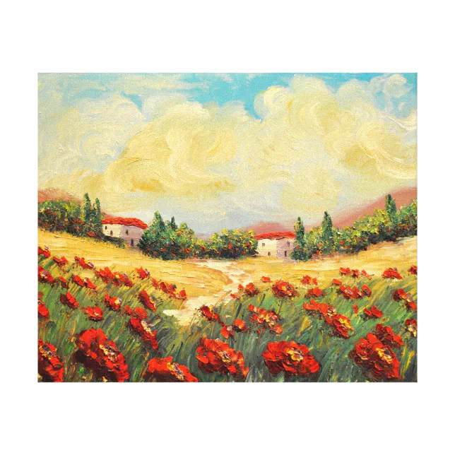 French Country Red Poppies Impressionist Canvas | Zazzle