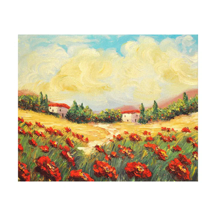 French Country Red Poppies Impressionist Canvas | Zazzle