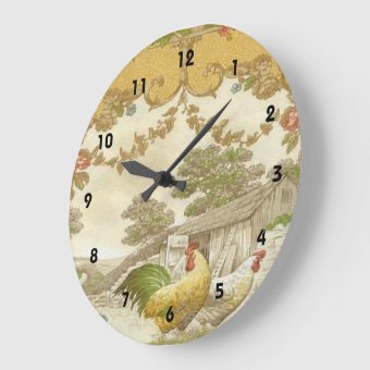 French Country Rooster Hen Chicken Coop Clock | Zazzle