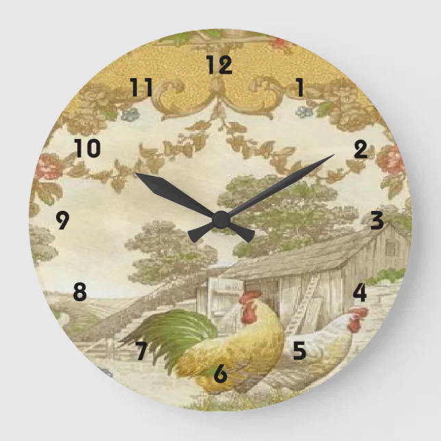 French Country Rooster Hen Chicken Coop Clock | Zazzle