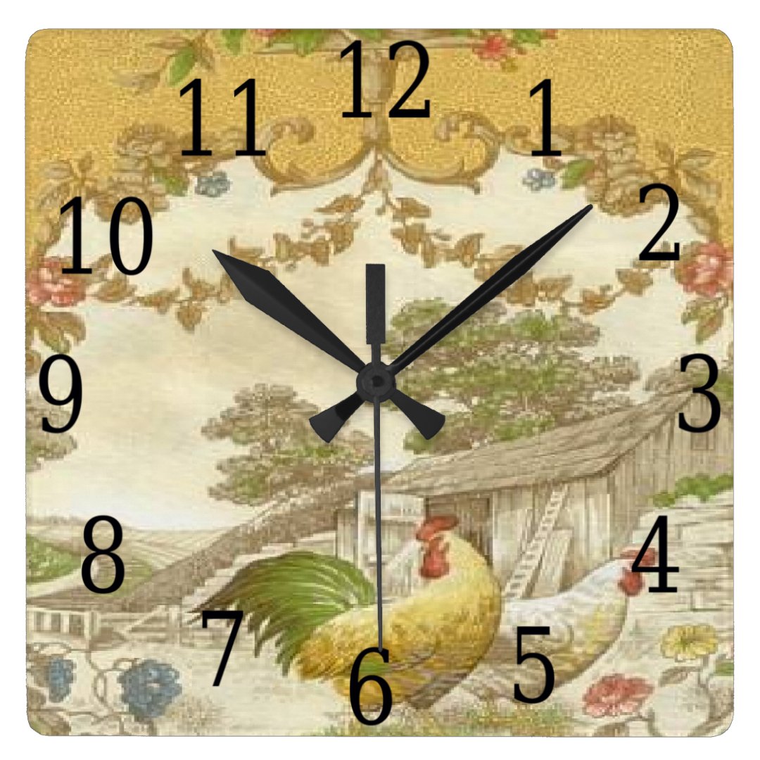 French Country Rooster Hen Chicken Coop Clock | Zazzle