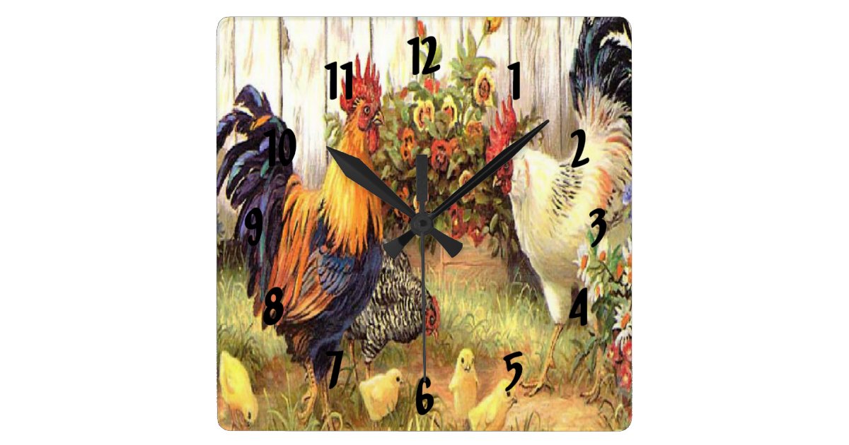 French Country Rooster Hen Print Clock | Zazzle.com
