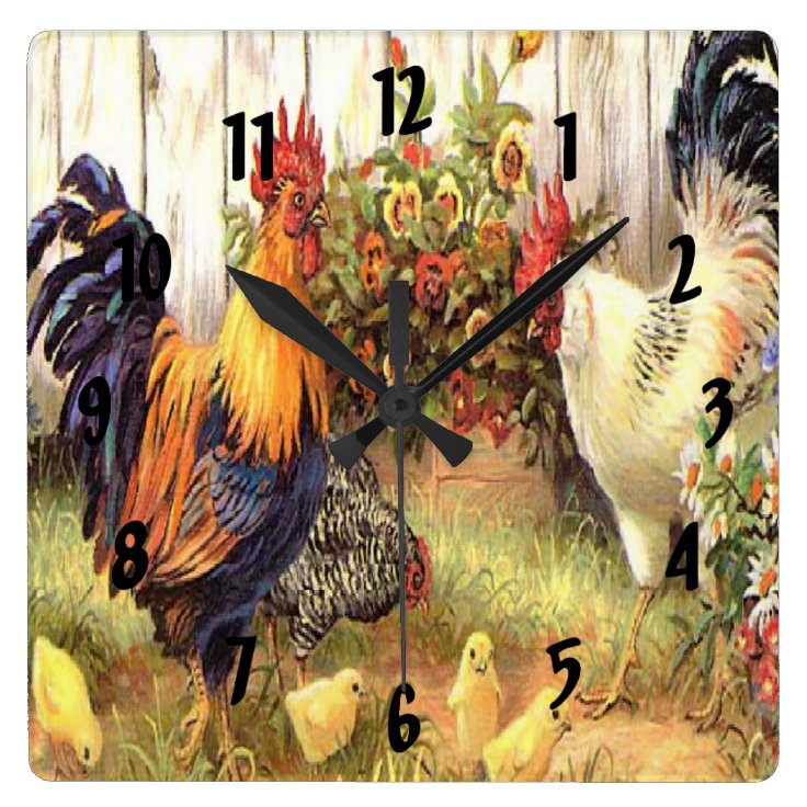 French Country Rooster Hen Print Clock | Zazzle