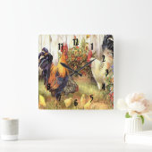 French Country Rooster Hen Print Clock | Zazzle