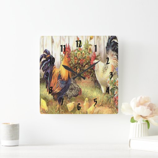 French Country Rooster Hen Print Clock | Zazzle