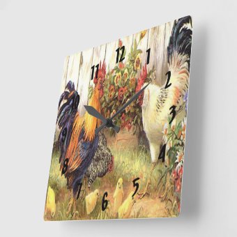 French Country Rooster Hen Print Clock | Zazzle