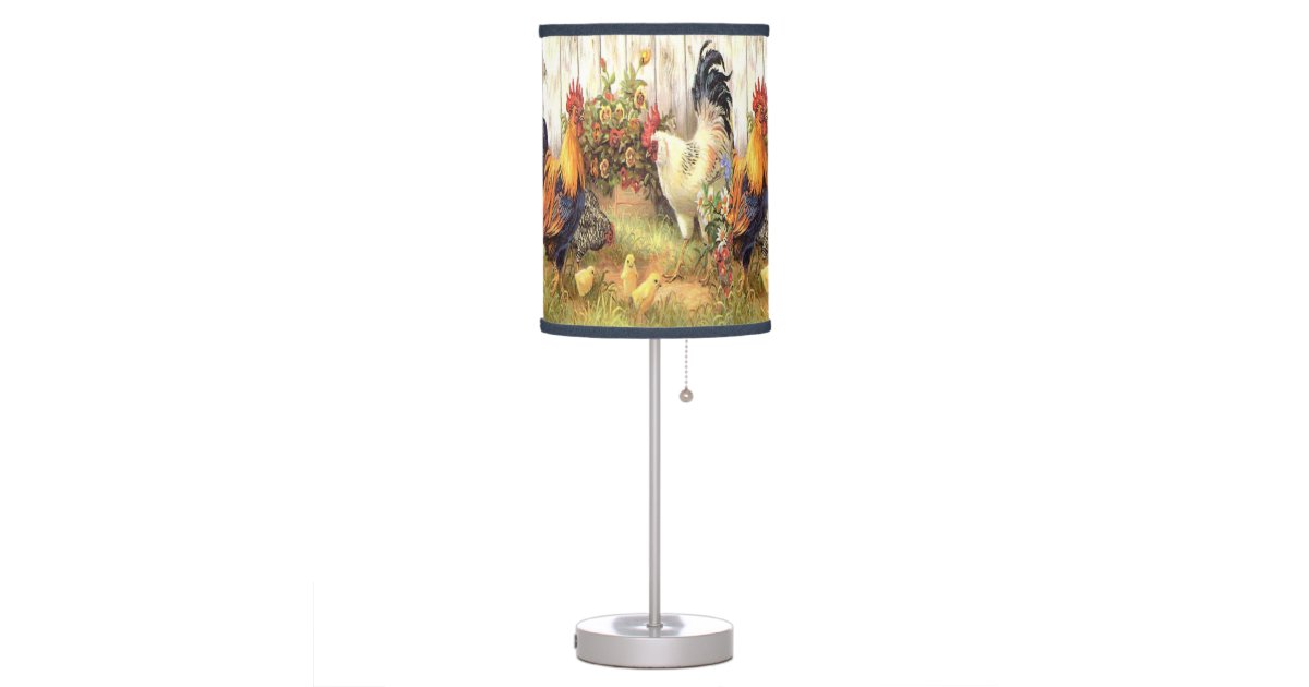 French Country Roosters Hens Print Table Lamp | Zazzle