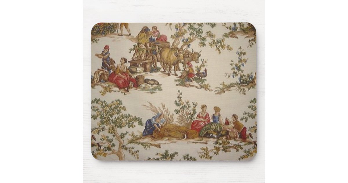French Country Vintage Toile print mousepad | Zazzle