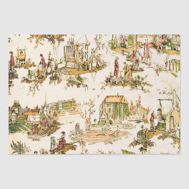 French Creme Toile Chinoiserie Rustic Decoupage Tissue Paper | Zazzle