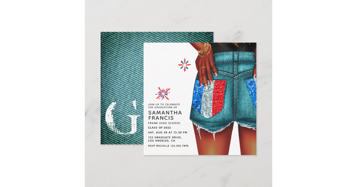 French Denim Girl Graduation Party Invitation | Zazzle