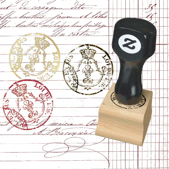 French Document Seal with Crown and Fleur de lis Rubber Stamp | Zazzle