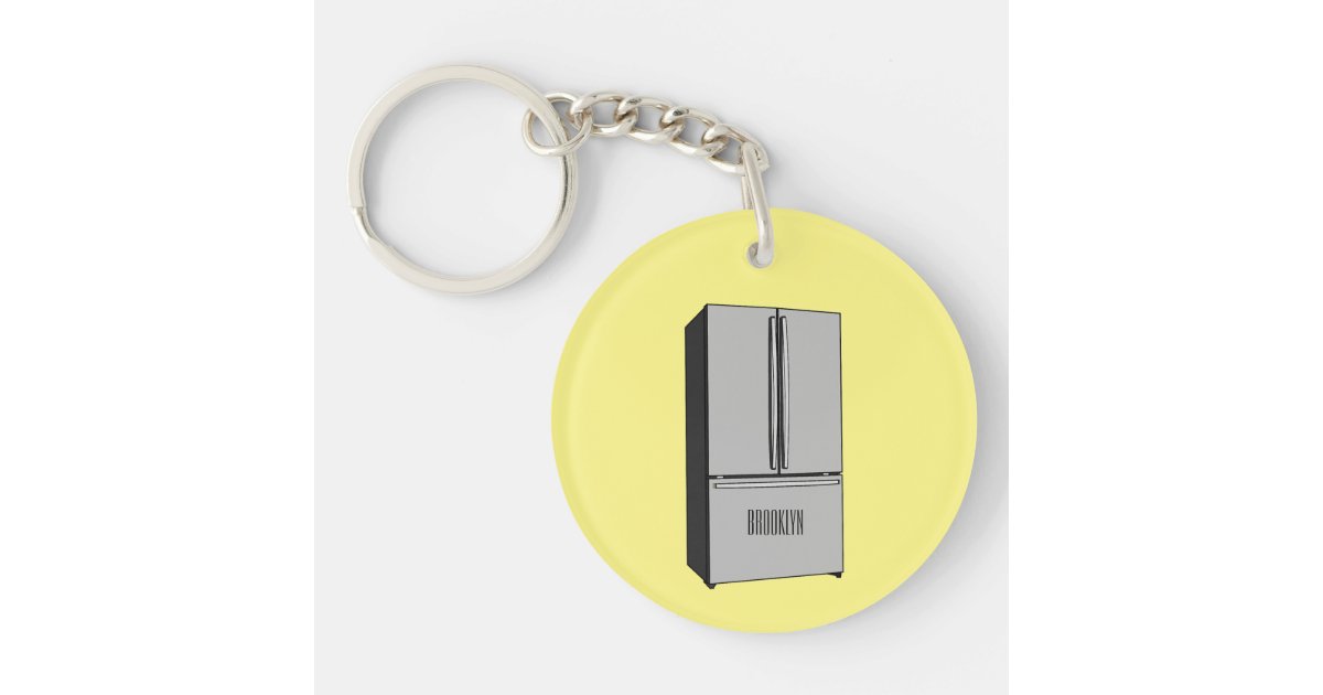 French door refrigerator cartoon illustration keychain | Zazzle