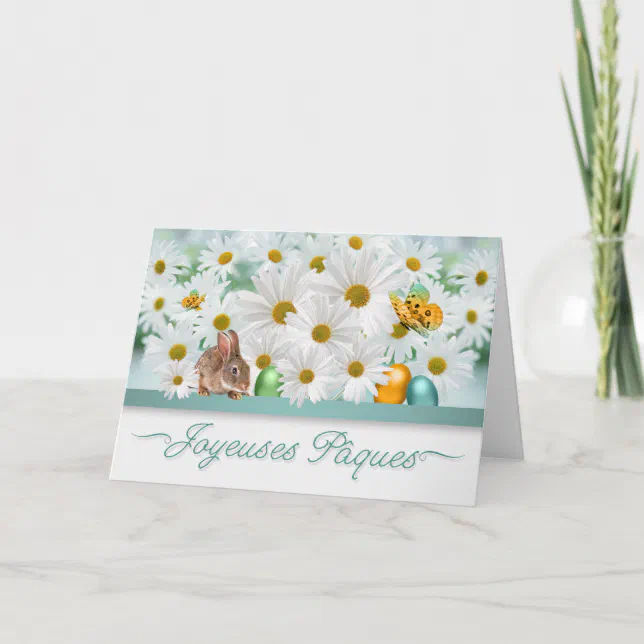 French Easter Daisy Garden Easter Bunny and Flower Card | Zazzle