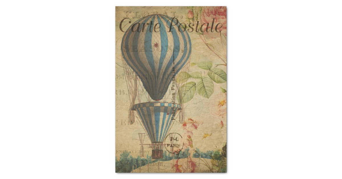 French Ephemera Blue Hot Air Balloon Decoupage Tissue Paper | Zazzle