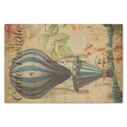 French Ephemera Blue Hot Air Balloon Decoupage Tissue Paper | Zazzle