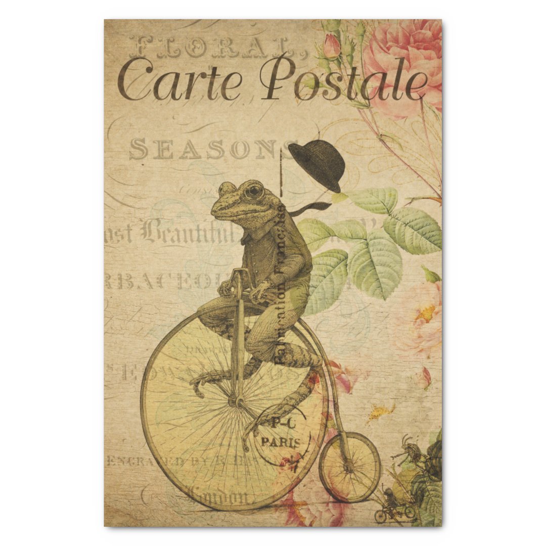 French Ephemera Frog Riding Bicycle Rose Decoupage Tissue Paper | Zazzle