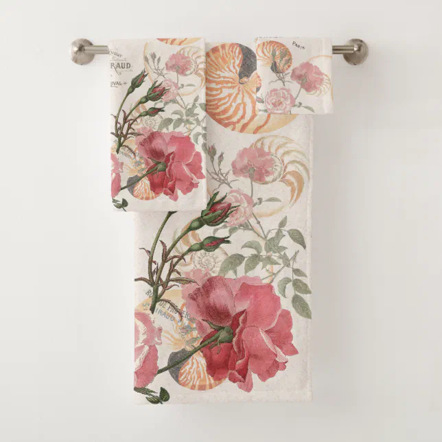 French Ephemera Rose Nautilus Shell Bath Towels | Zazzle