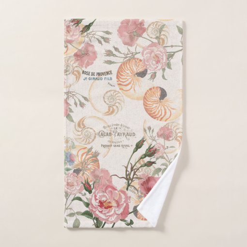 French Ephemera Rose Nautilus Shell Bath Towels | Zazzle