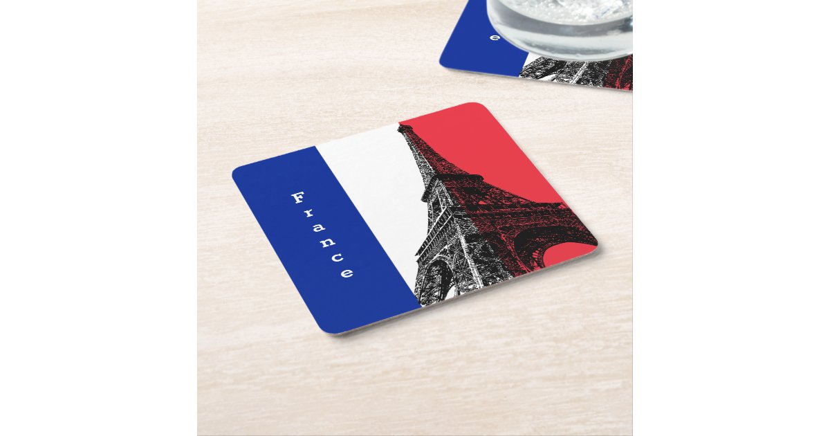 French flag coaster, Eiffel Tower, romantic France Square Paper Coaster ...