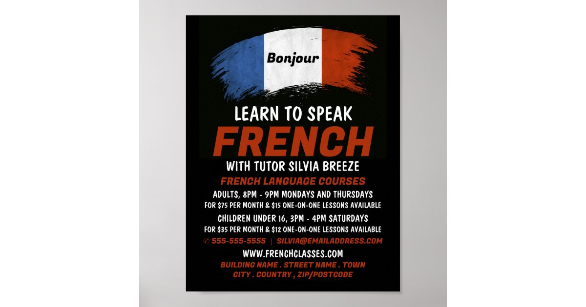 French Flag Design, French Language Course Poster | Zazzle