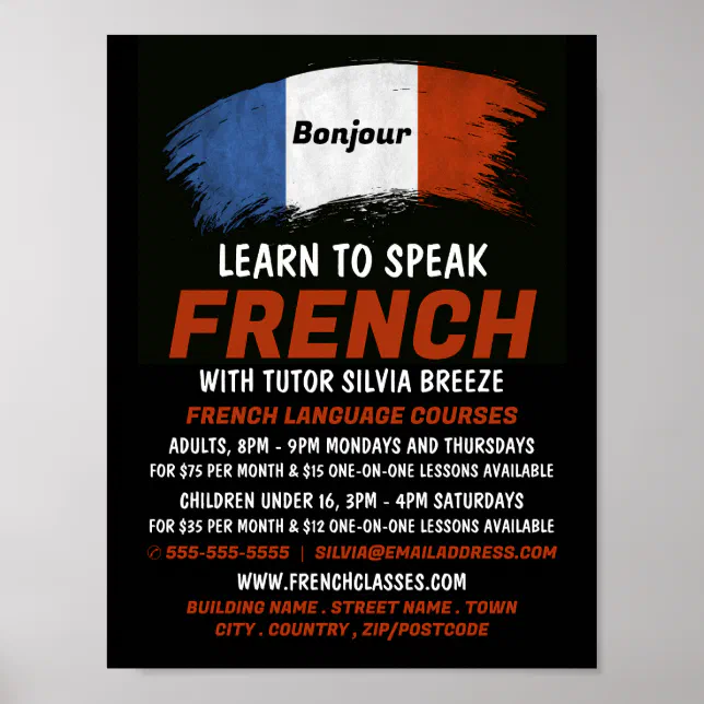 French Flag Design, French Language Course Poster | Zazzle