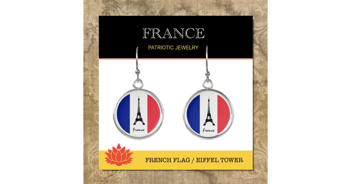 French flag Earrings, Eiffel Tower, France Earrings | Zazzle