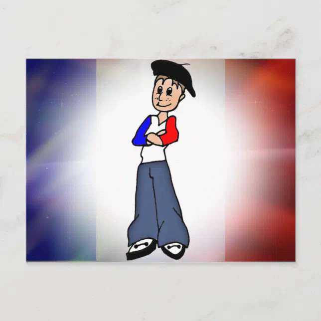 French flag & Pierre cartoon post card | Zazzle