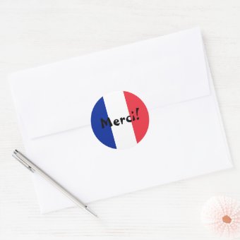 French Flag Thank You Merci! Classic Round Sticker | Zazzle