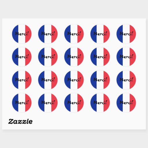 French Flag Thank You Merci! Classic Round Sticker | Zazzle
