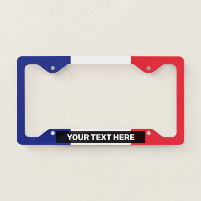 French Flag White Text Personalized License Plate Frame | Zazzle