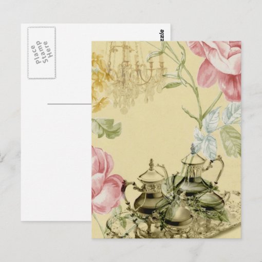 French floral Teacup Teapot Paris Tea Party Postcard | Zazzle
