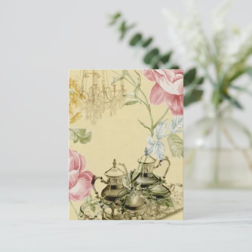 French floral Teacup Teapot Paris Tea Party Postcard | Zazzle
