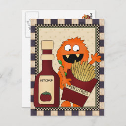 French Fry Monster cartoon postcard | Zazzle