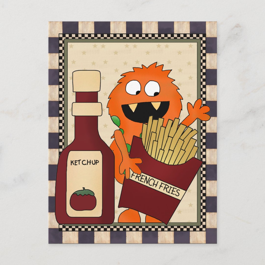 French Fry Monster cartoon postcard | Zazzle