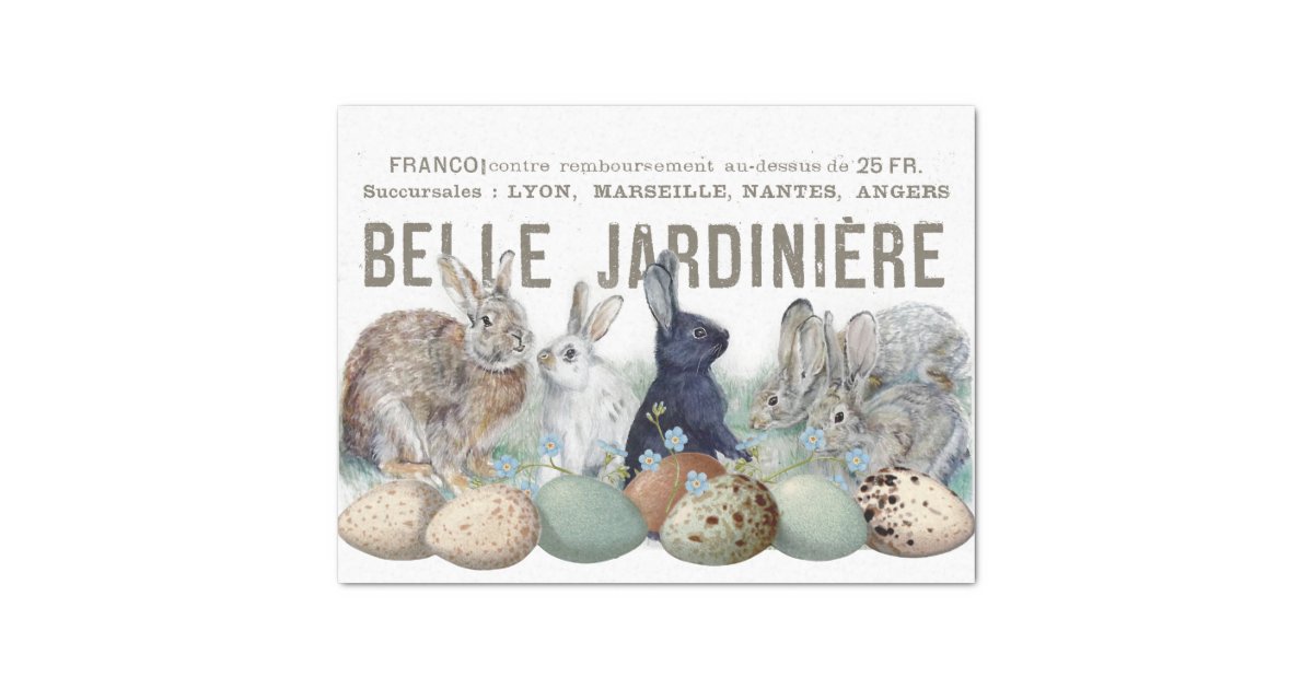 French Garden Bunny Rabbit Eggs Easter Decoupage Tissue Paper | Zazzle