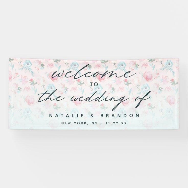 French Garden Floral Peony Pattern Wedding Welcome Banner | Zazzle