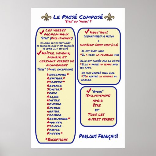 French Grammar Passe Compose Avoir ou Etre Poster | Zazzle
