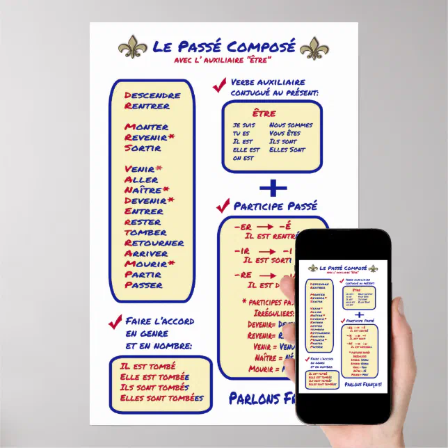 French Grammar Passe Compose Etre Poster | Zazzle