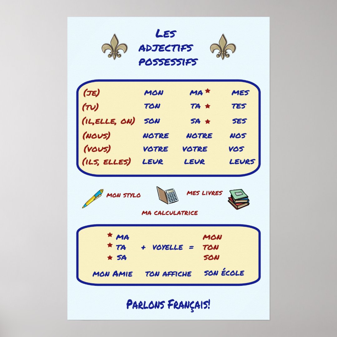 French Adjectives Possessive Adjectives French Possessive Adjectives ...