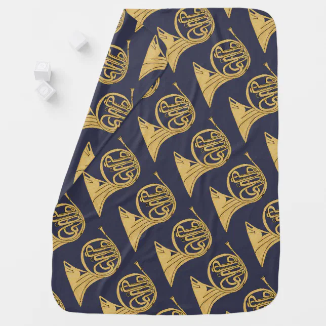 French Horn Instrument Drawing Reversible Swaddle Blanket | Zazzle