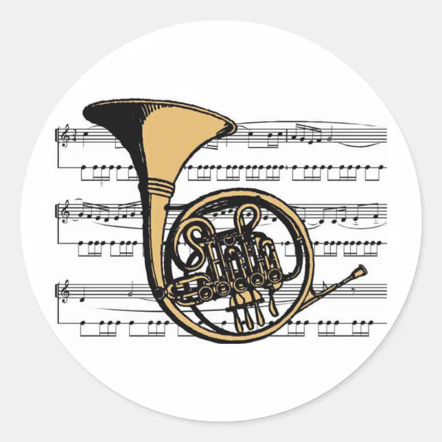 French Horn musical 06 B Classic Round Sticker | Zazzle
