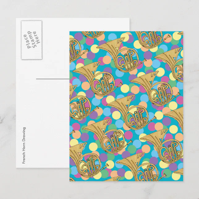 French Horn Musical Instrument Drawing Polka Dots Postcard | Zazzle