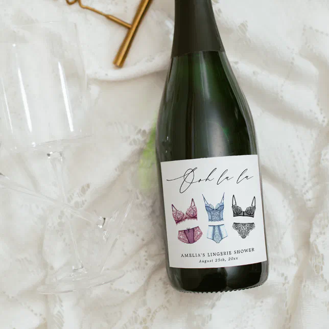 French Lace Lingerie Bridal Shower Sparkling Wine Label | Zazzle