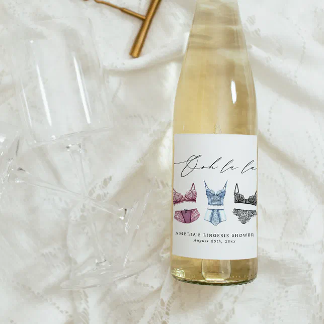 French Lace Lingerie Bridal Shower Wine Label | Zazzle