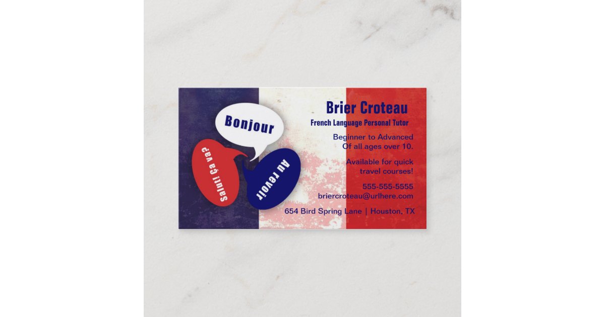 French Language Tutor Business Card | Zazzle